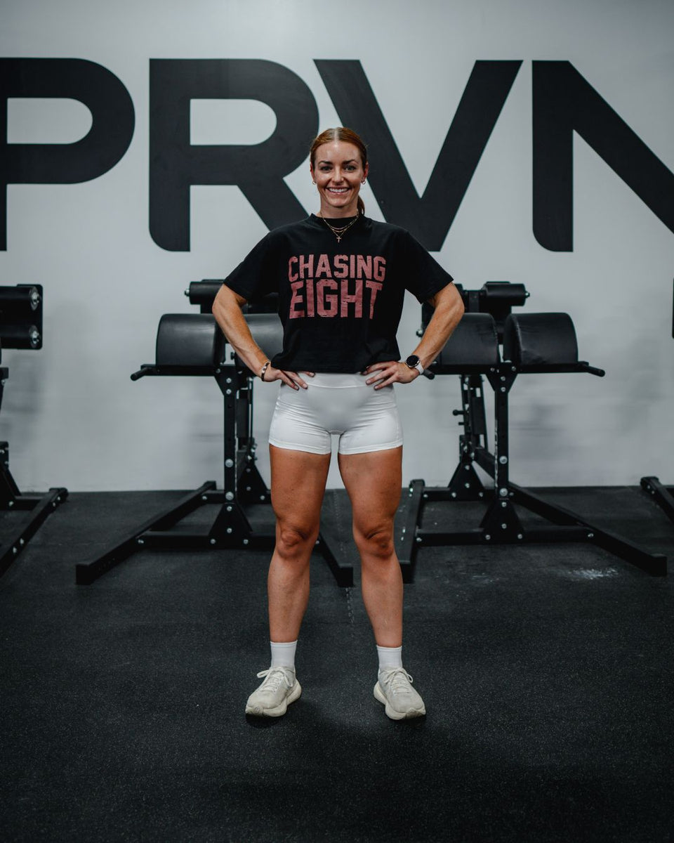PRVN x TIA TOOMEY CHASING EIGHT BOXY CROP TEE – PRVN FITNESS